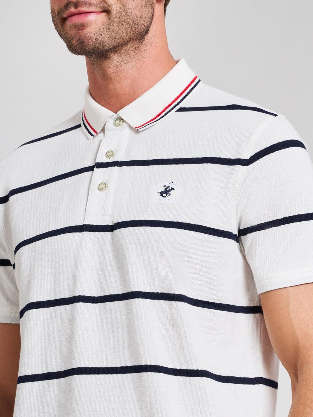 STRIPED MODERN SLIM FIT POLO SHIRT GHOST WHITE