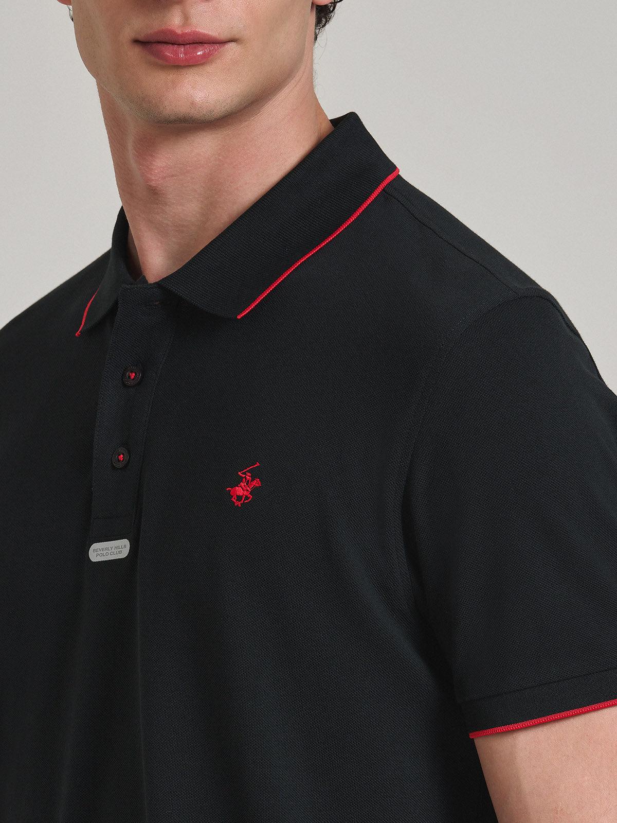 TIPPED PLACKET TAG POLO SHIRT BLACK – BEVERLY HILLS POLO CLUB