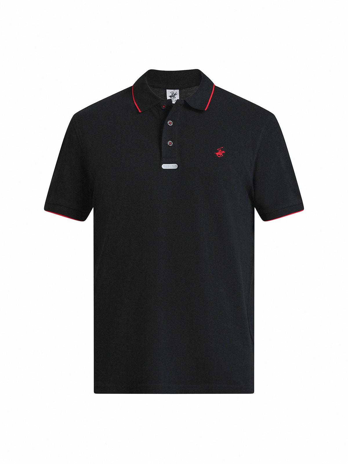 TIPPED PLACKET TAG POLO SHIRT BLACK – BEVERLY HILLS POLO CLUB