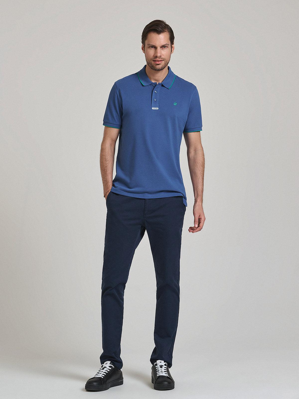 TIPPED PLACKET TAG POLO SHIRT INDIGO – BEVERLY HILLS POLO CLUB