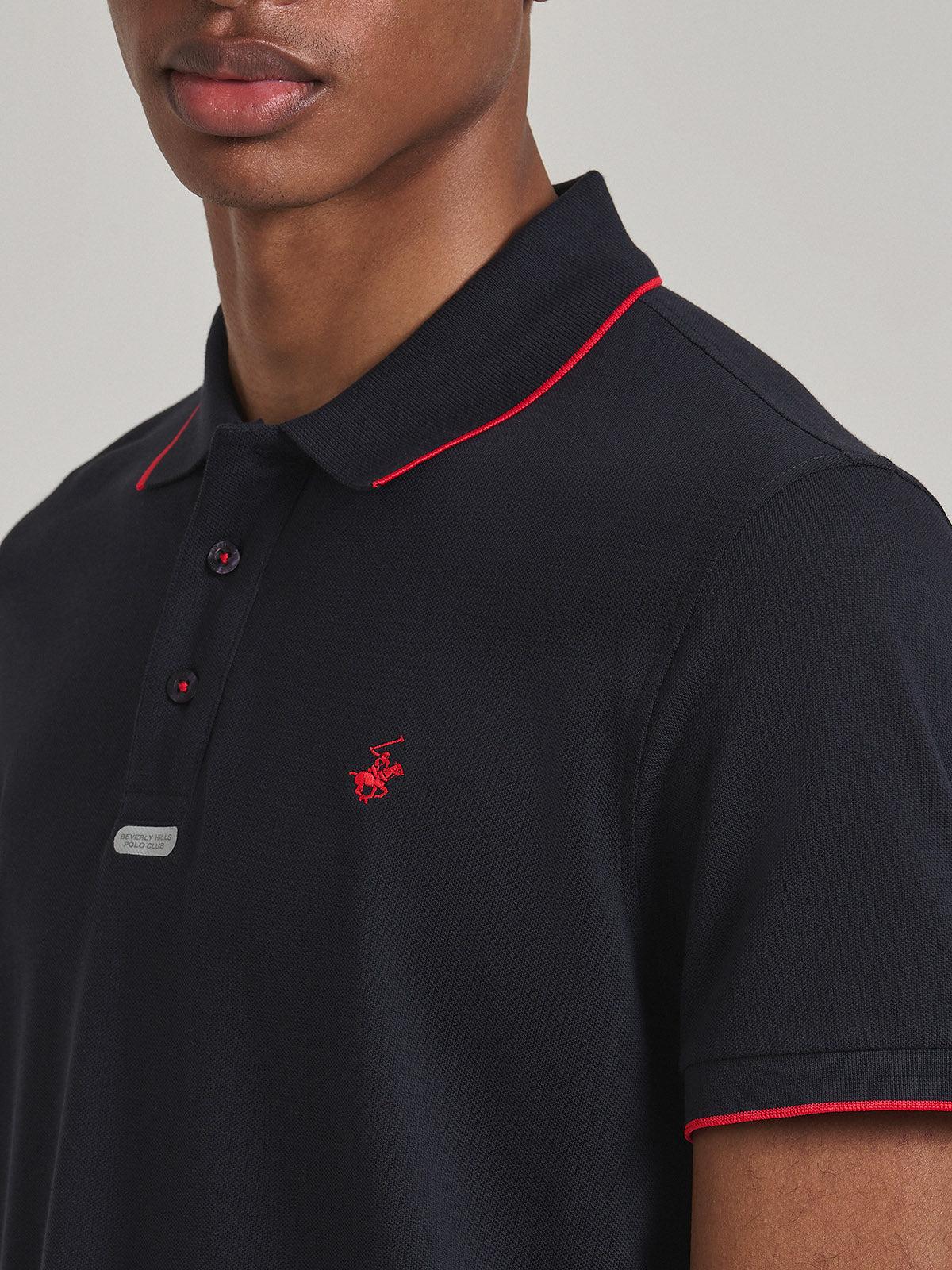 TIPPED PLACKET TAG POLO SHIRT NAVY